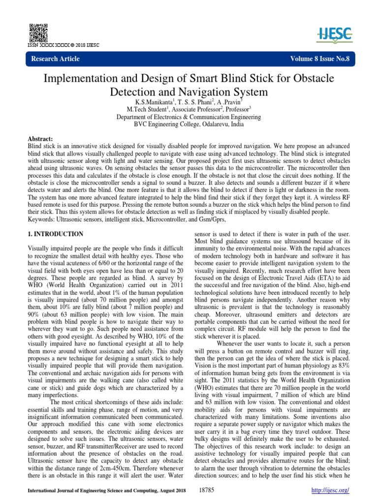 Implementation And Design Of Smart Blind Stick For Obstacle Detection
