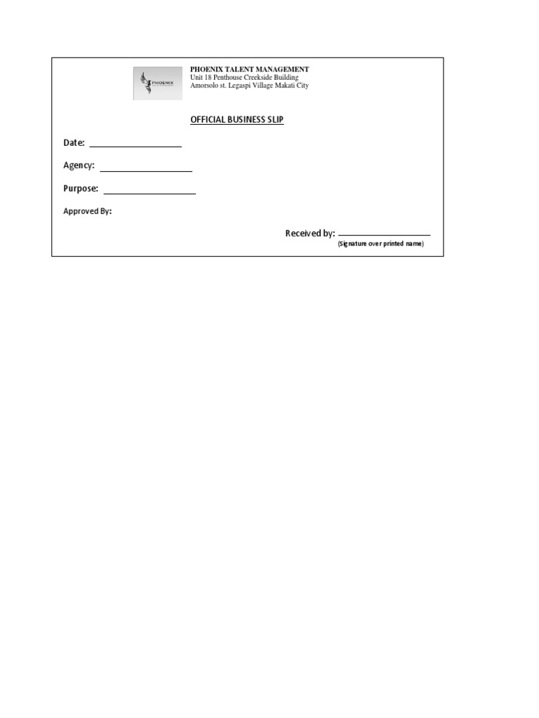 Official Business Slip Date: Agency: Purpose:: Approved by | PDF