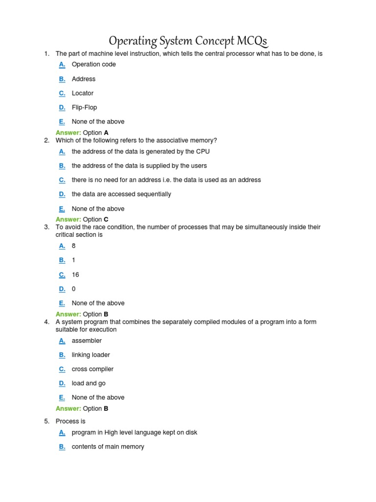 Operating Systems Concepts MCQs | PDF | Assembly Language | Operating ... Operating Systems Concepts MCQs | PDF | Assembly Language | Operating ...