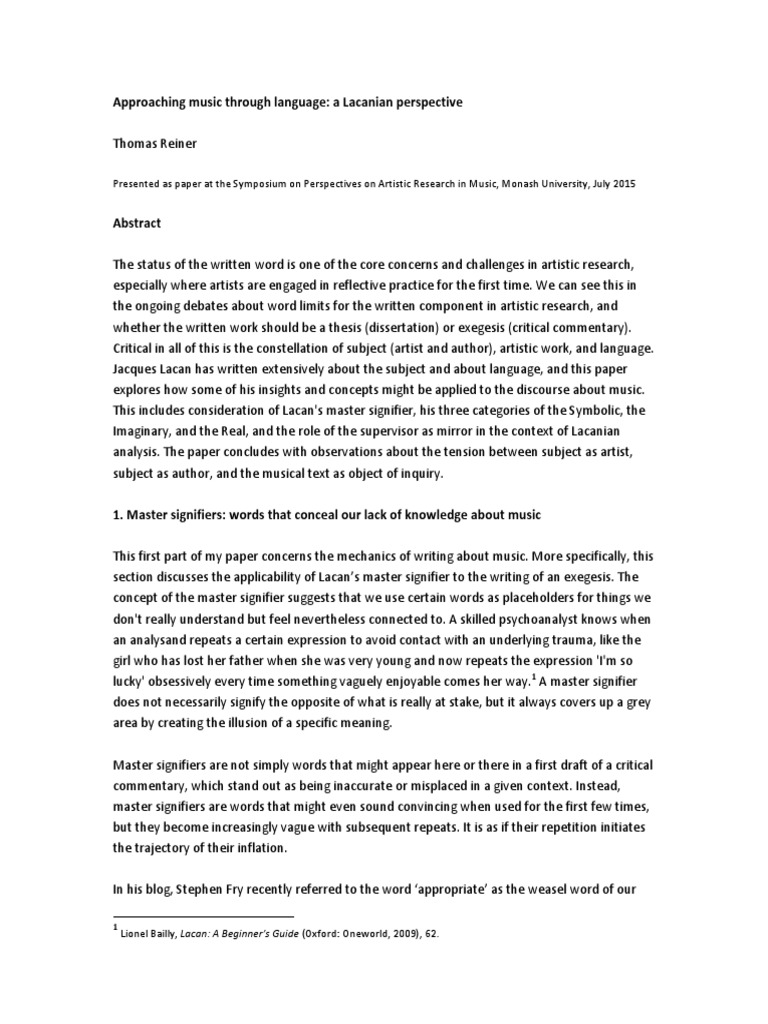 Approaching Music Through Language | PDF | Jacques Lacan | Psychoanalysis