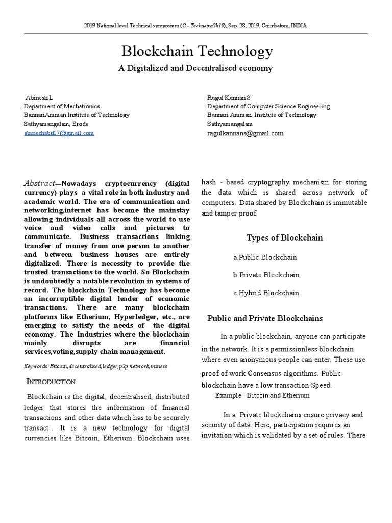 Blockchain Technology IEEE Conf Paper | PDF | Peer To Peer | Computer ...