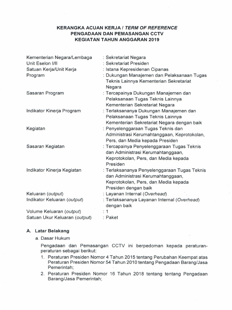 Kak Pengadaan Dan Pemasangan CCTV | PDF