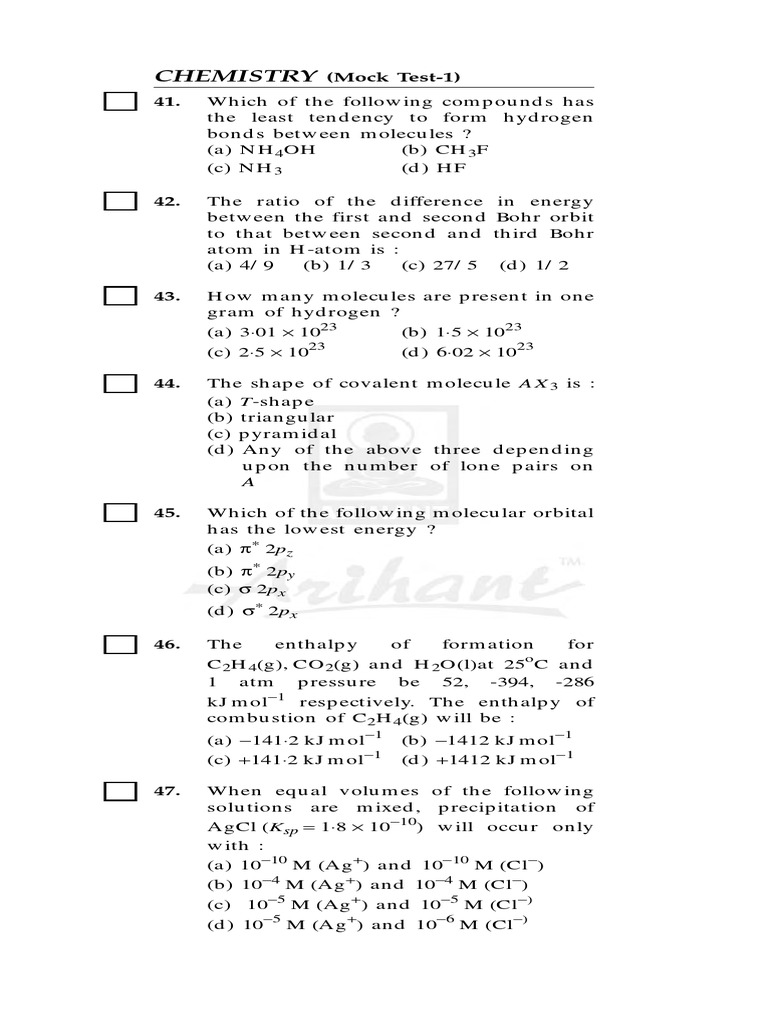 Chemistry: (Mock Test-1) 41 | Download Free PDF | Molecules | Covalent Bond