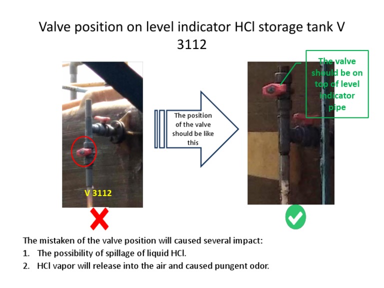 Valve Position On Level Indicator HCL Storage Tank | PDF