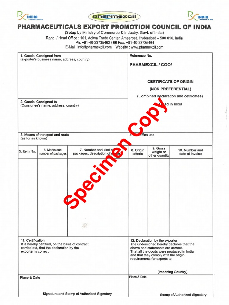 Specimen Copy: Pharmaceuticals Export Promotion Council of India | PDF ...