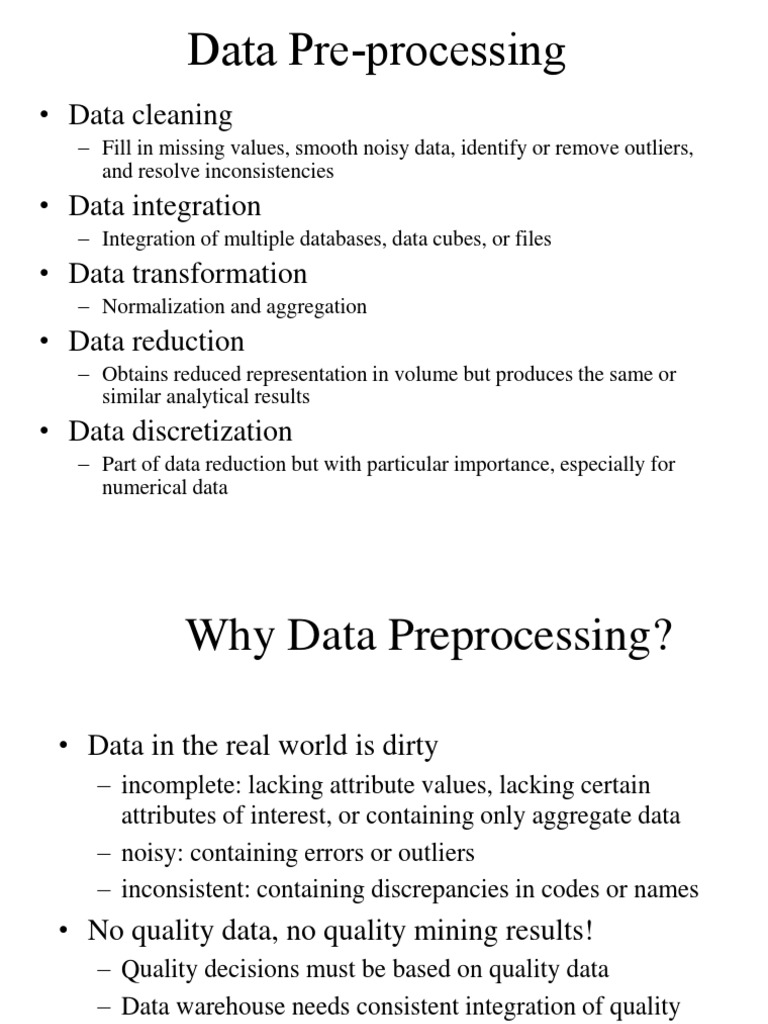 Data Pre-Processing: - Data Cleaning - Data Integration - Data ...