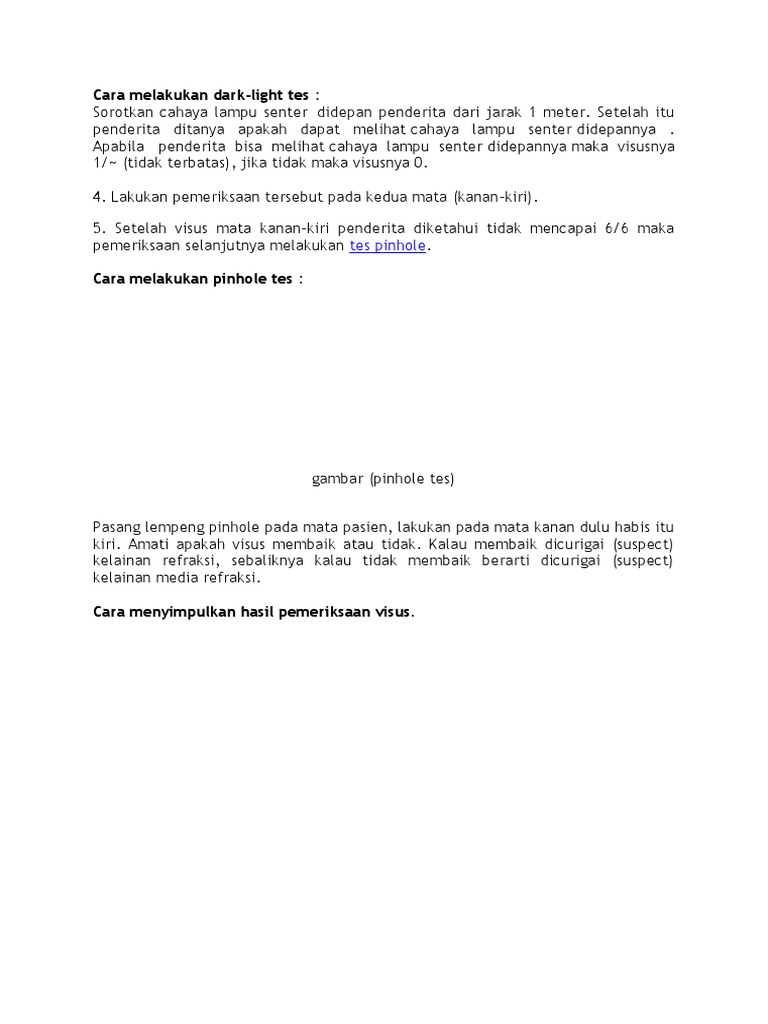 Tes Penglihatan: Dark-Light & Pinhole | PDF