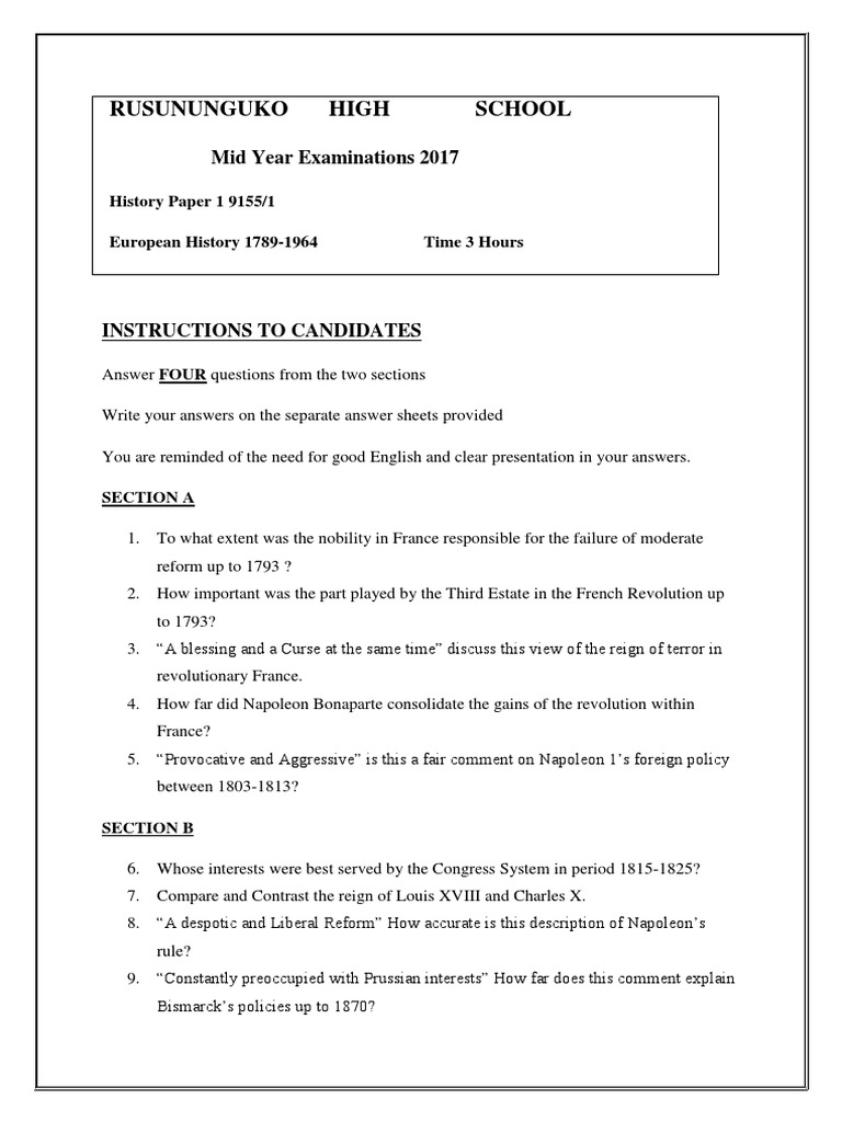 Rusununguko High School: Mid Year Examinations 2017 | PDF | Zimbabwe ...