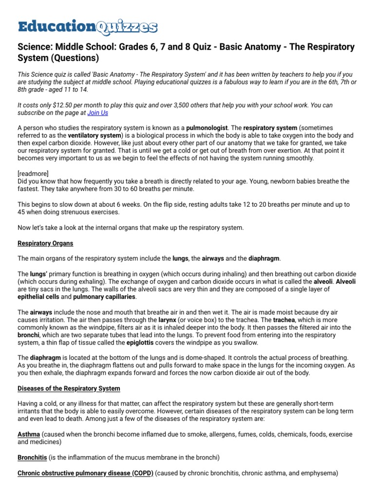 Grades 6, 7 and 8 - Science - Middle School - Basic Anatomy - The ...