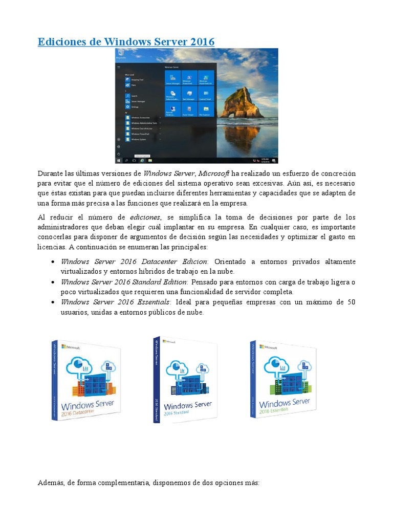 Ediciones de Windows Server 2016 | PDF | Microsoft Windows | Servidor (Computación)