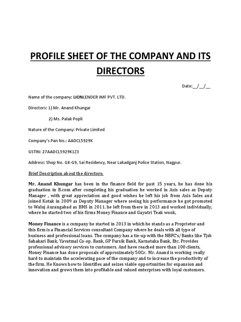 Lionlender Profile Sheet | PDF | Stocks | Banks
