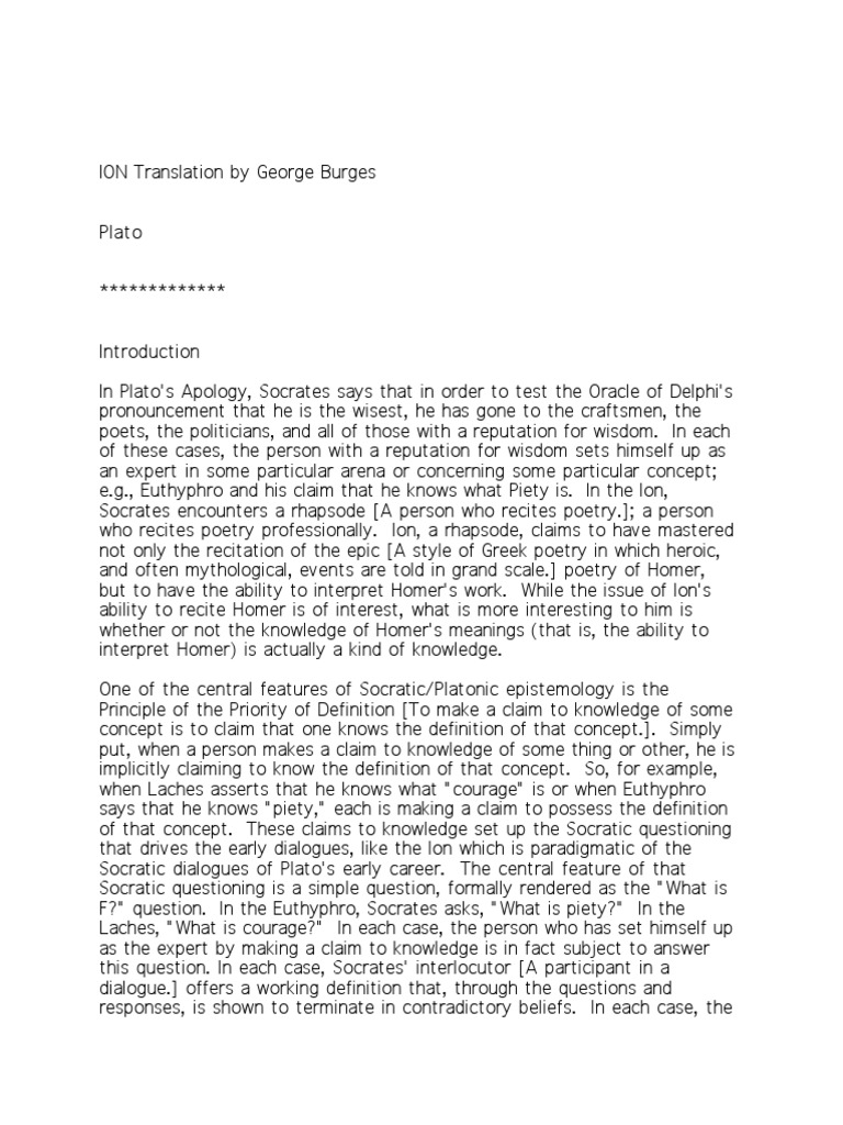 Plato - Ion PDF | PDF | Socrates | Epistemology