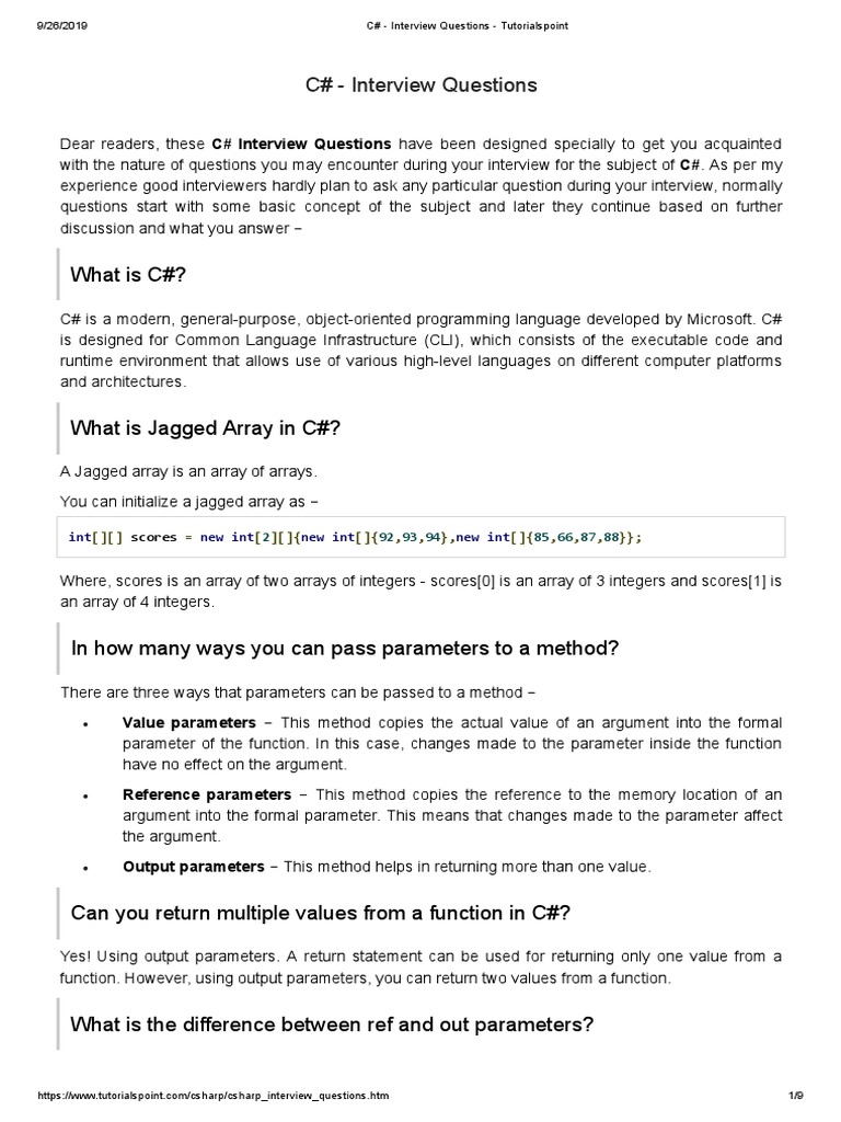 C# - Interview Questions - Tutorialspoint - 1 | PDF | Inheritance (Object Oriented Programming ...