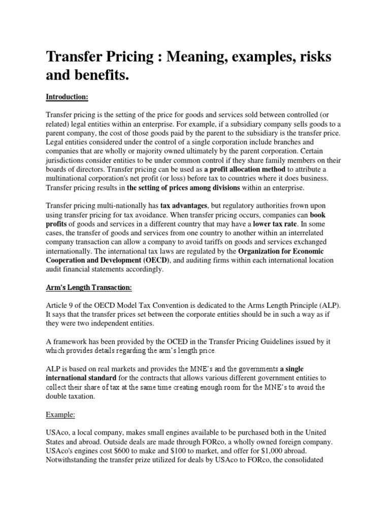 Transfer Pricing: Meaning, Examples, Risks and Benefits | PDF | Taxes ...
