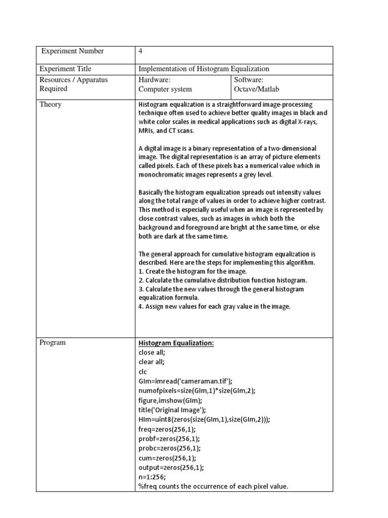 Histogram Equalization | PDF | Digital Image | Imaging