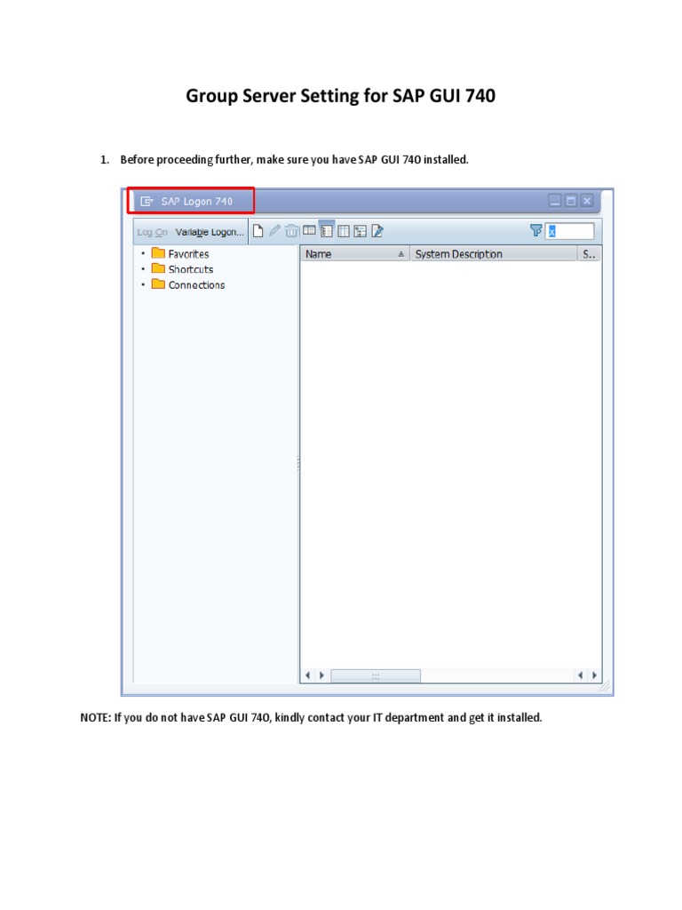 Group Server Setting in SAP GUI 740 | PDF