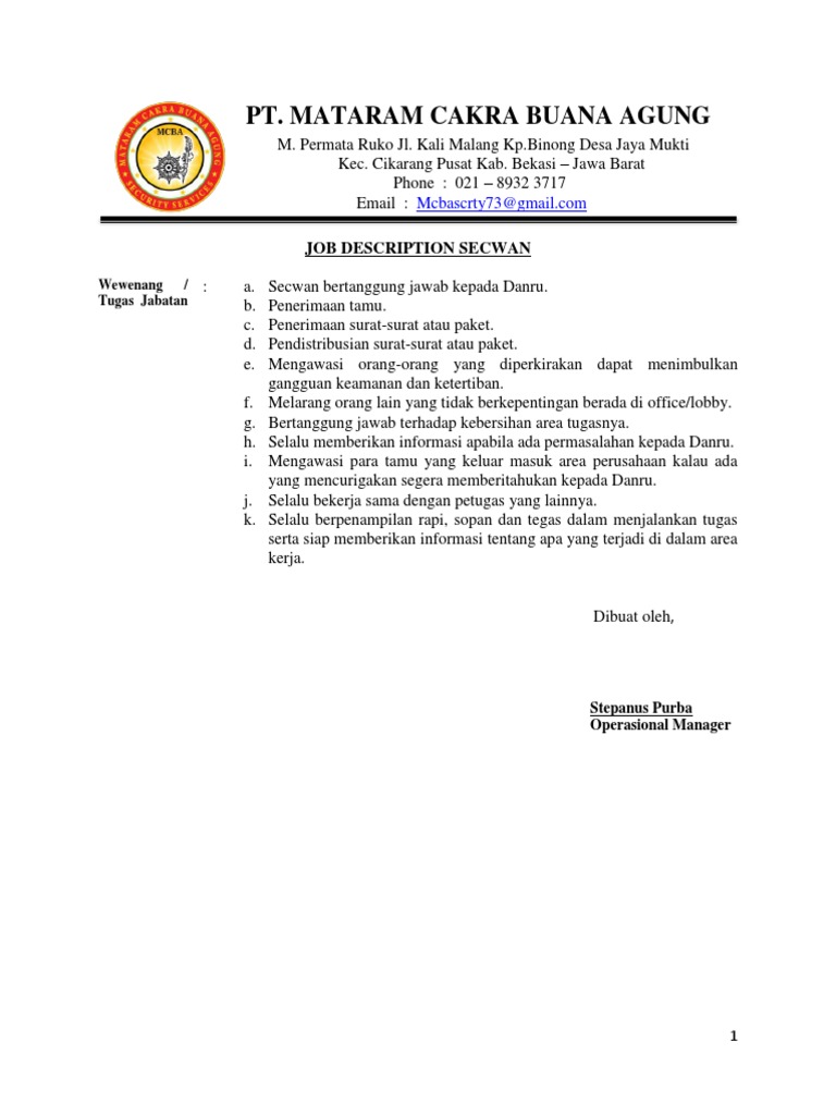 Job Desk Security Wanita | PDF