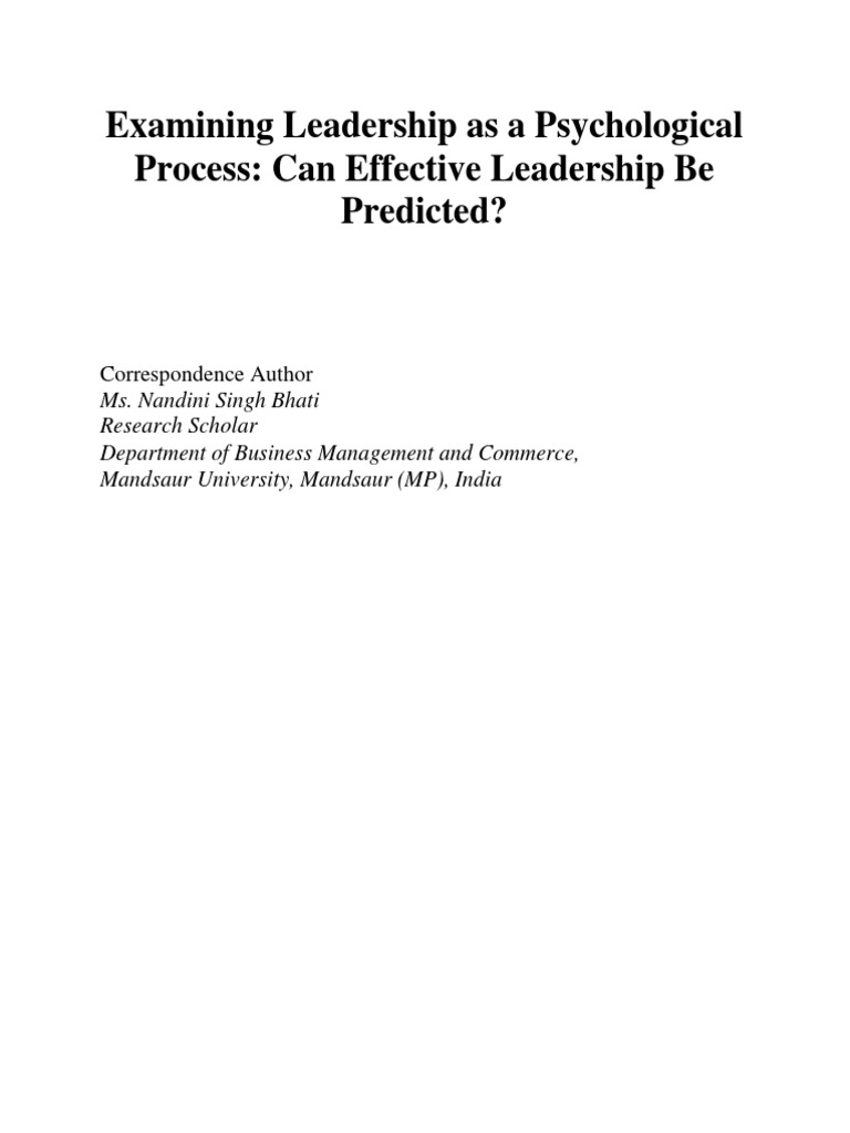 Examining Leadership As A Psychological Process | PDF | Servant ...