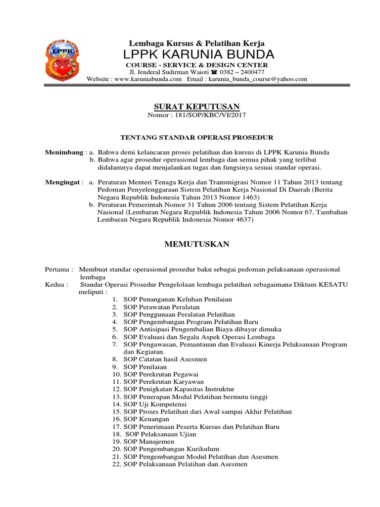 SK Sop | PDF | Karier & Perkembangan | Bisnis