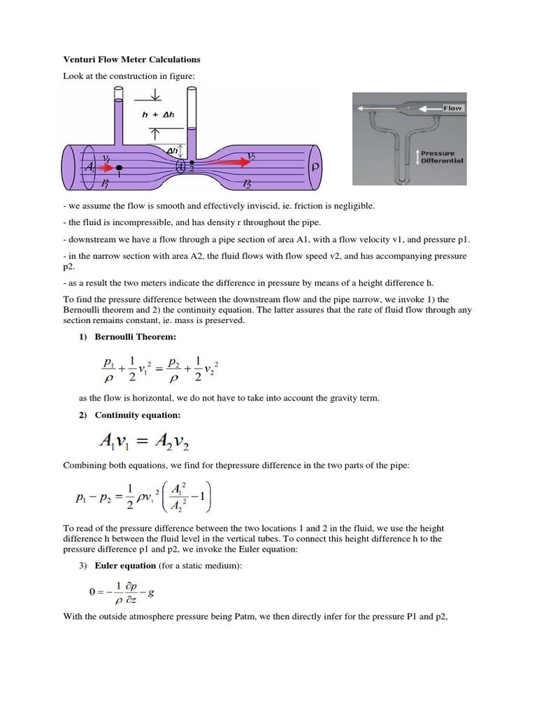 Venturi Meter Calculations Sample