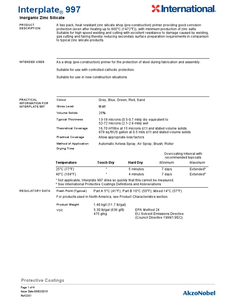 Interplate 997: Inorganic Zinc Silicate | PDF | Abrasive | Welding
