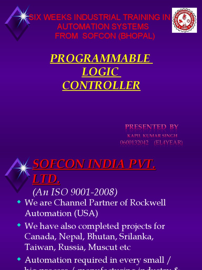 Programmable Logic Controller: Six Weeks Industrial Training in ...