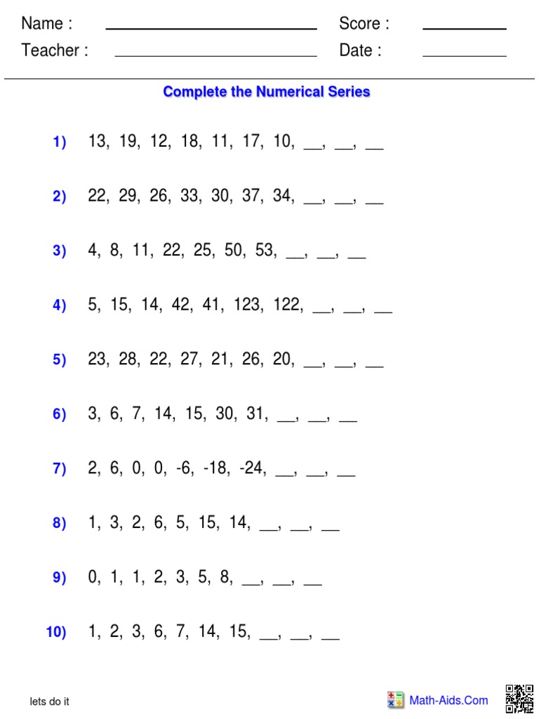 Pattern Numerical Series | PDF | Teaching Methods & Materials