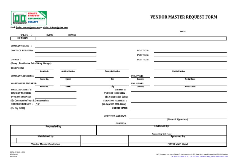 Vendor Master Creation Request Form | PDF | Information And ...