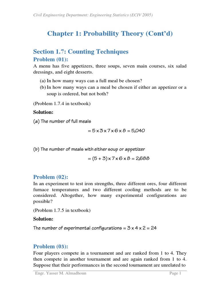 Chapter 1: Probability Theory (Cont'd) : Section 1.7: Counting ...
