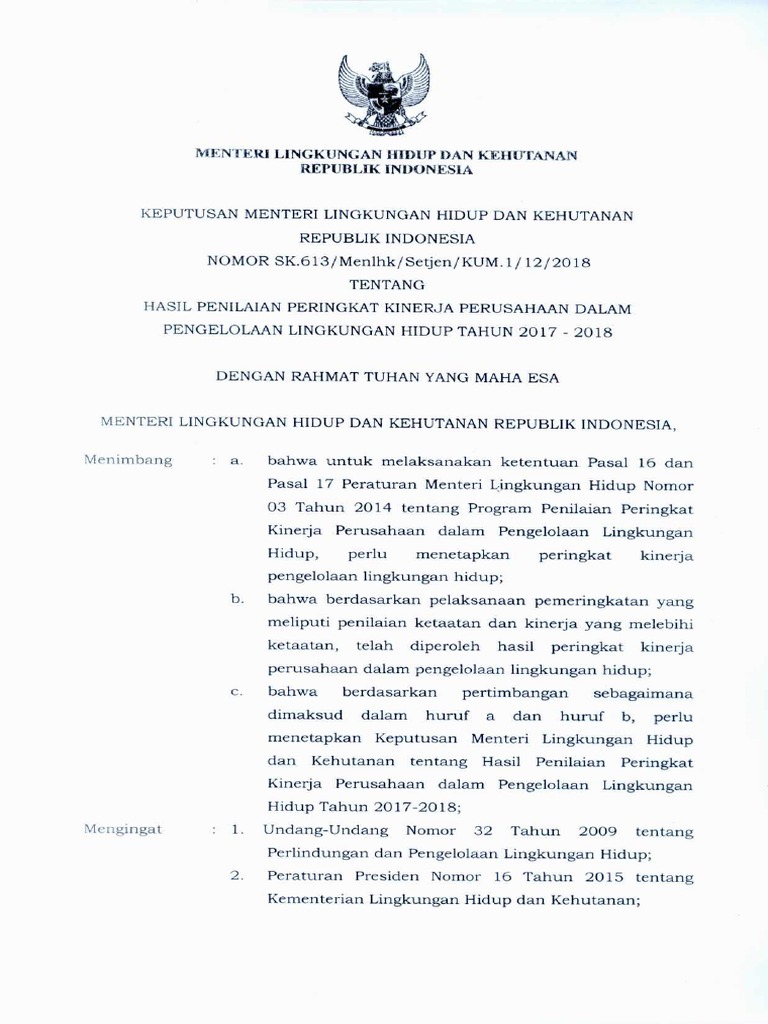 Hasil Penilaian Proper 2017 2018 PDF | PDF