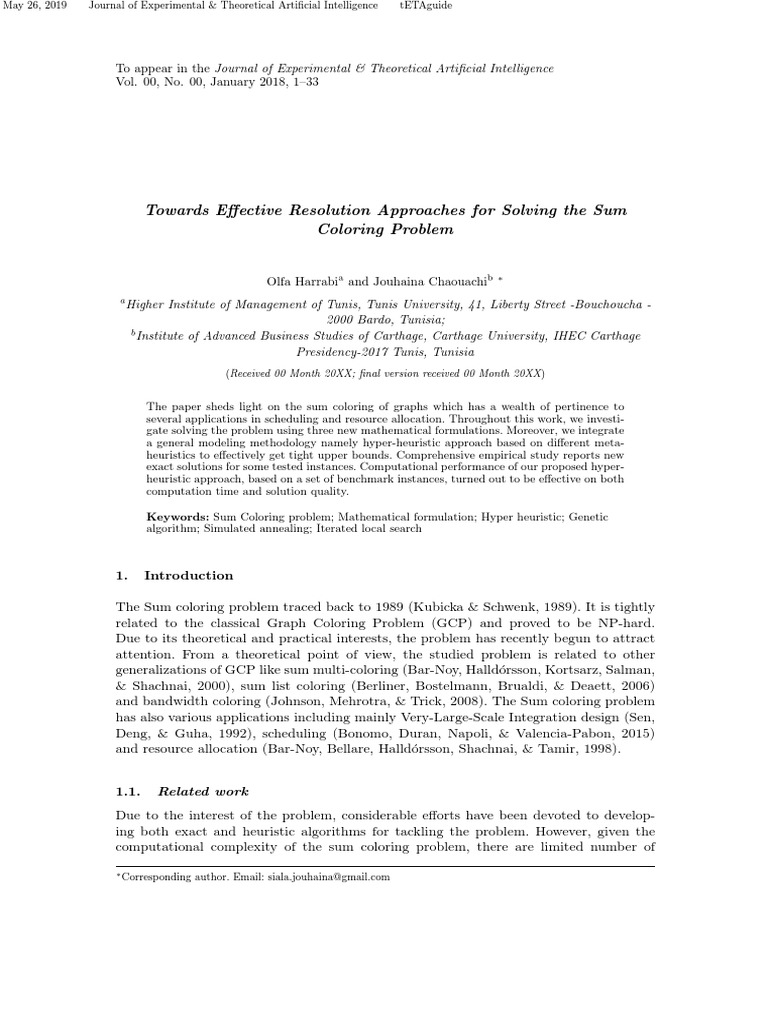 Towards Effective Resolution Approaches For Solving The Sum Coloring ...