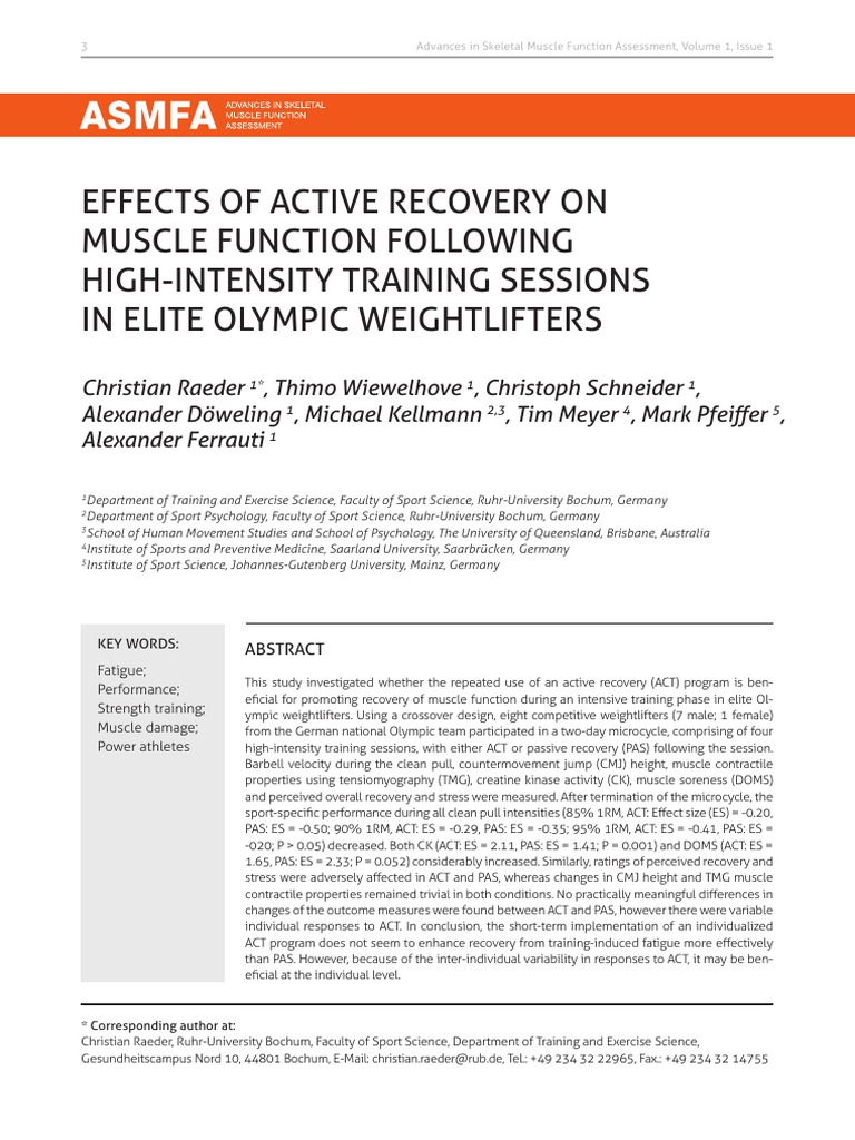 Effects of Active Recovery On Muscle Function Following High-Intensity ...