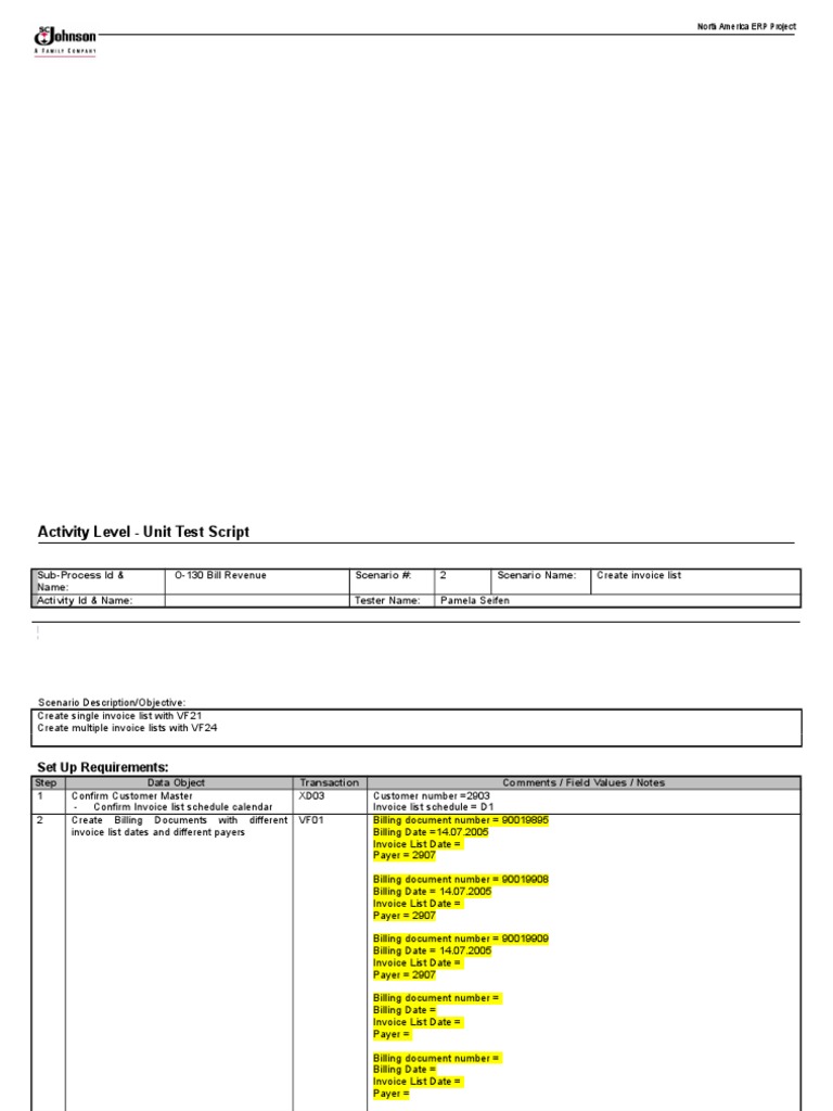 Activity Level - Unit Test Script: O-130 Bill Revenue 2 Create Invoice ...