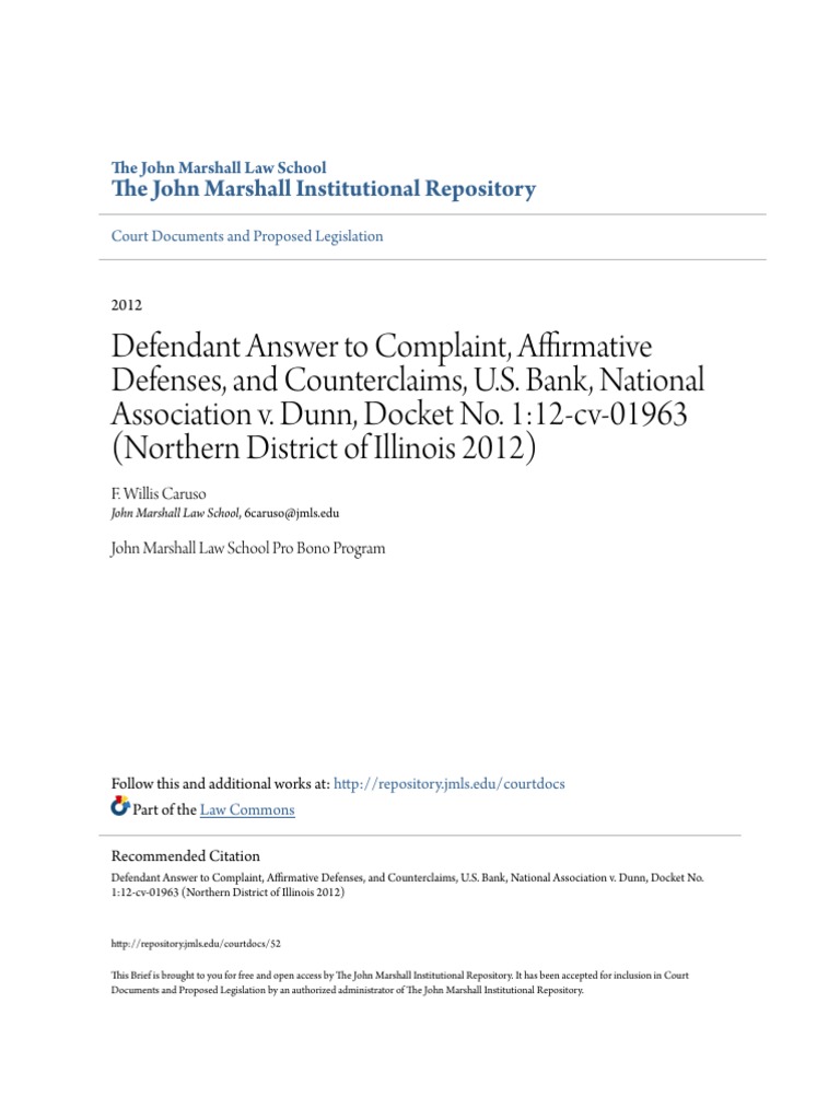Defendant Answer To Complaint Affirmative Defenses and Counterc PDF | PDF | Mortgage Law ...