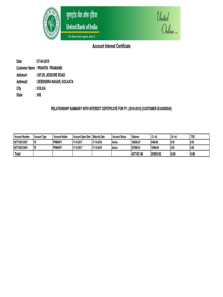 Account Interest Certificate | PDF