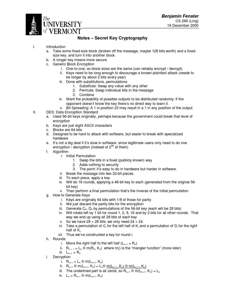Notes - Secret Key Cryptography: Benjamin Fenster | PDF | Cryptography ...