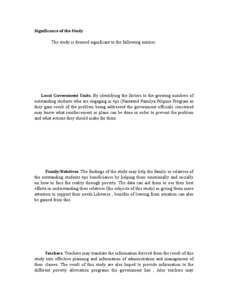 Significance of The Study The Study Is Deemed Significant To The ...