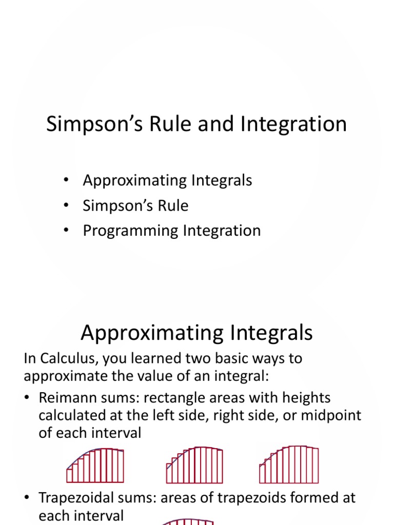 Approximating Integrals - Simpson's Rule - Programming Integration | PDF | Integral | Area