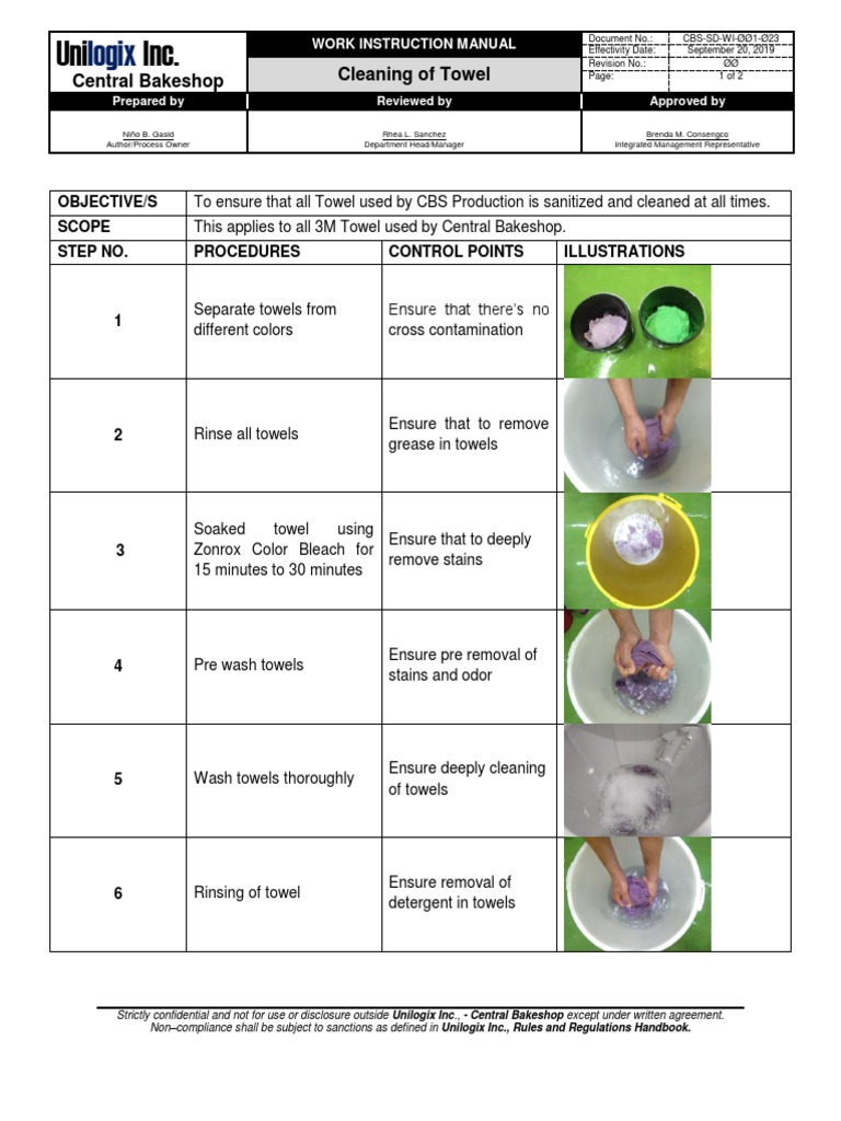 Cleaning Procedures for Towels Used in Central Bakeshop Production to ...