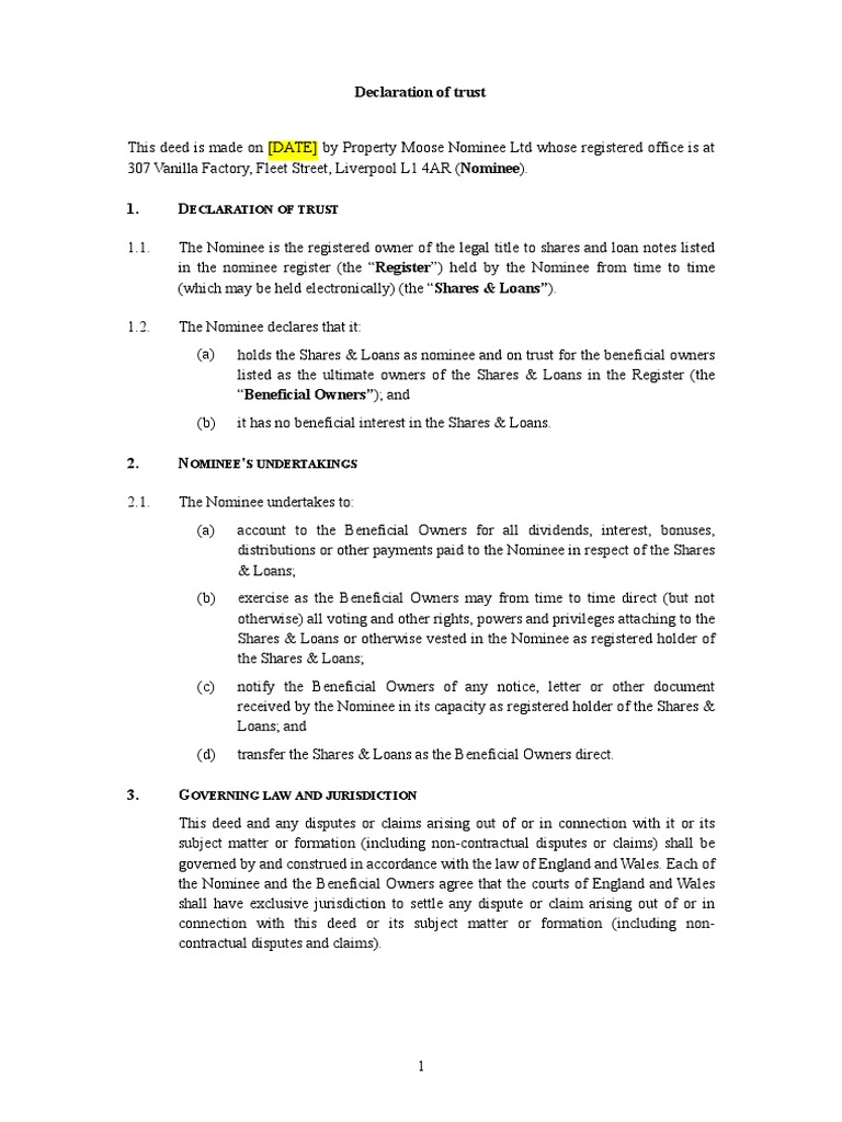 Nominee Agreement | PDF | Deed | Trust Law