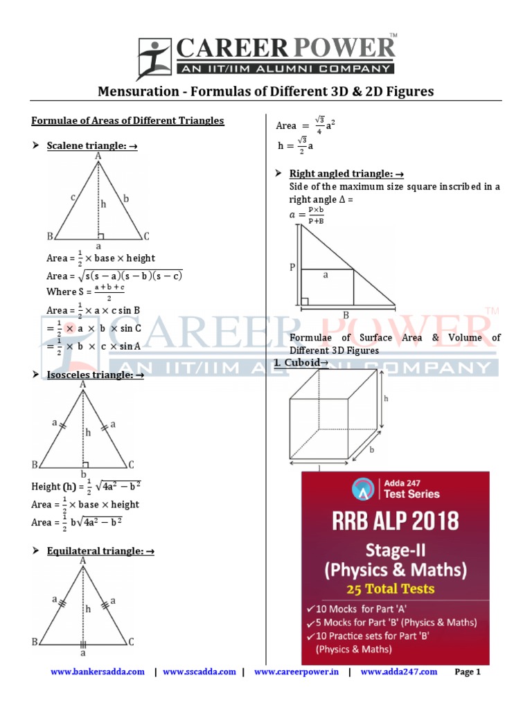 Mensuration Formulas | PDF | Area | Circle