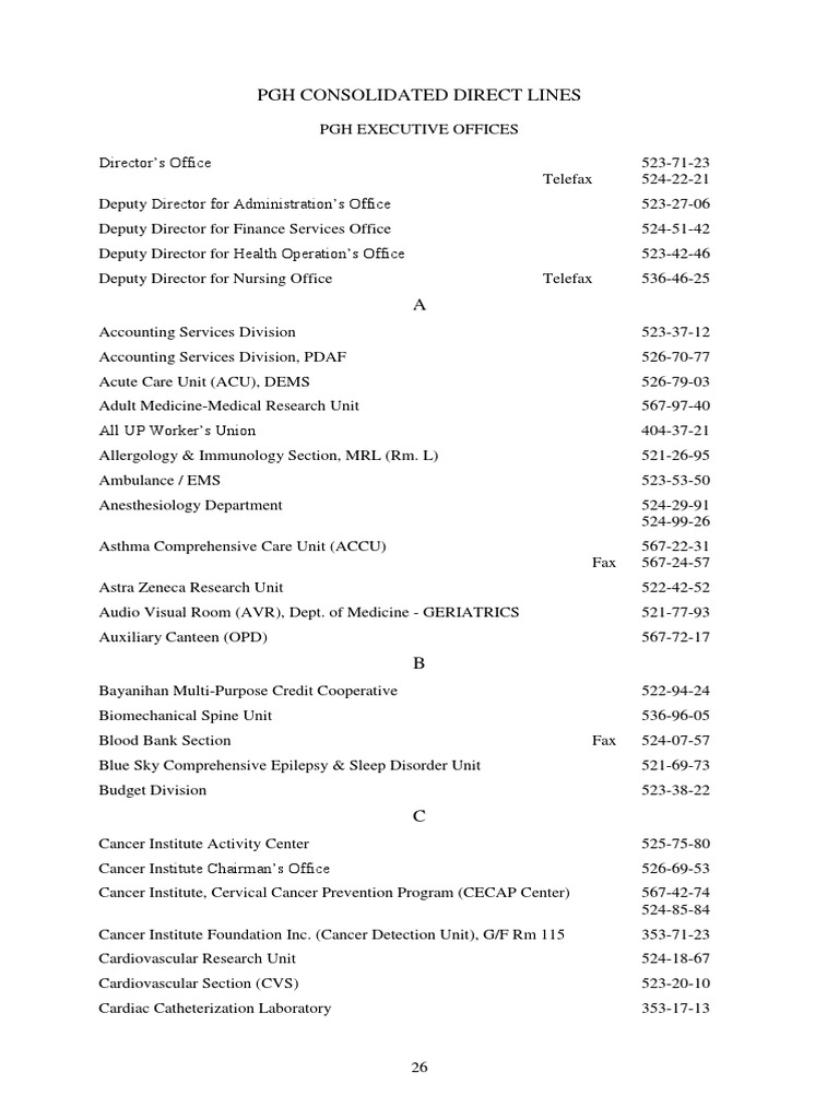 PGH Direct Lines | Download Free PDF | Intensive Care Medicine | Hospital
