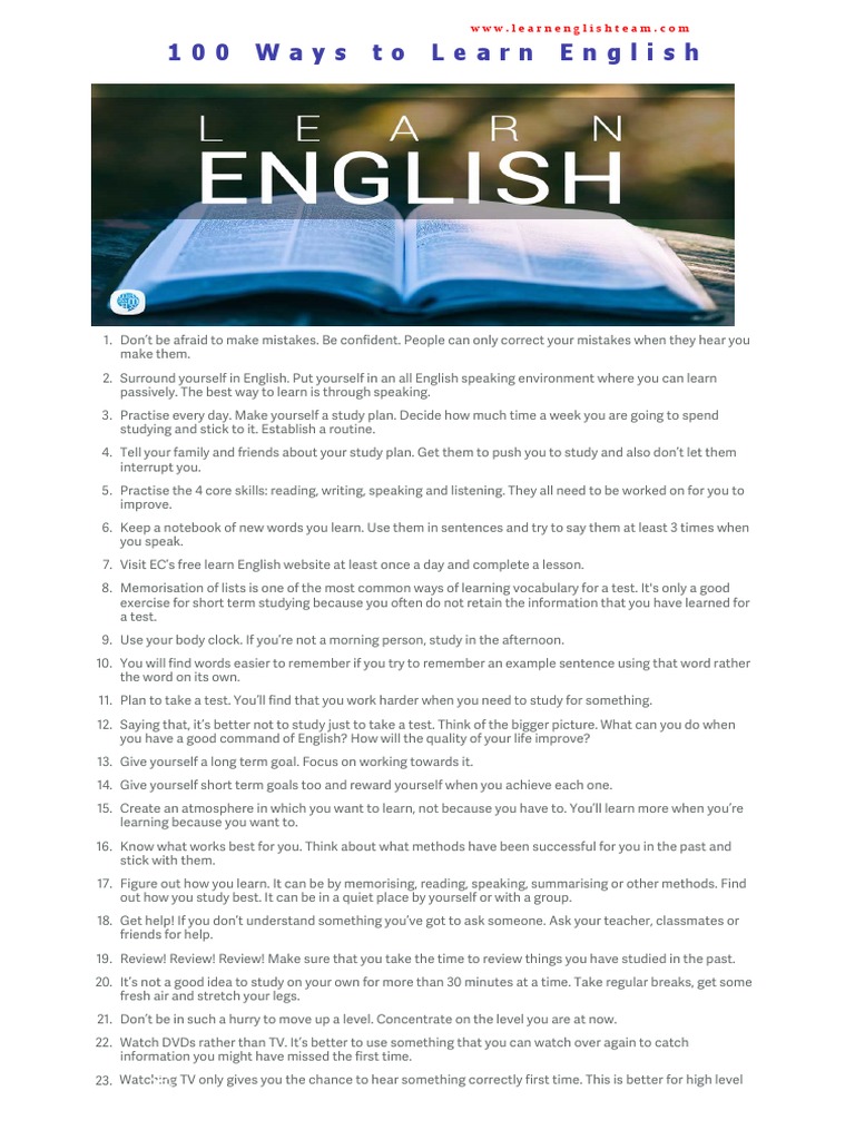 100 Ways To Learn and Improve English PDF | PDF | English Language ...
