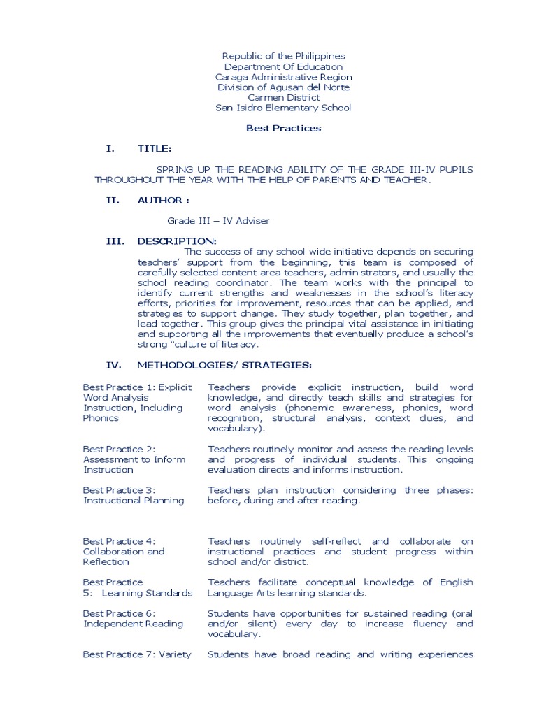 Best Practices | PDF | Reading Comprehension | Literacy