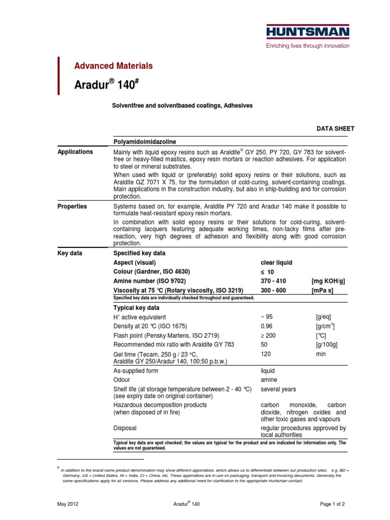Aradur 140: Advanced Materials | PDF | Epoxy | Adhesive