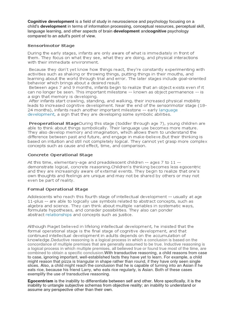 Piaget S Stages Of Cognitive Development An Overview Of The