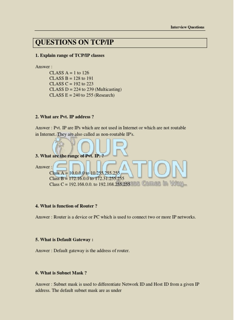 Questions On Tcp/Ip | PDF | Computer Network | Backup