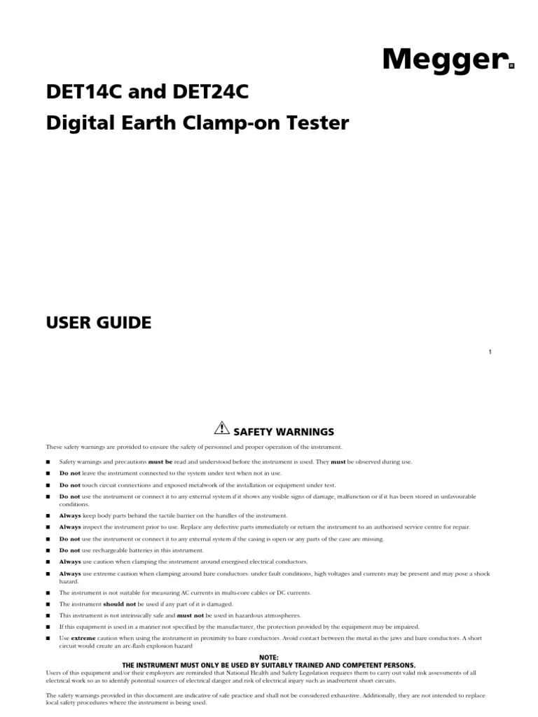 DET14C and DET24C Digital Earth Clamp-On Tester: User Guide | PDF ...