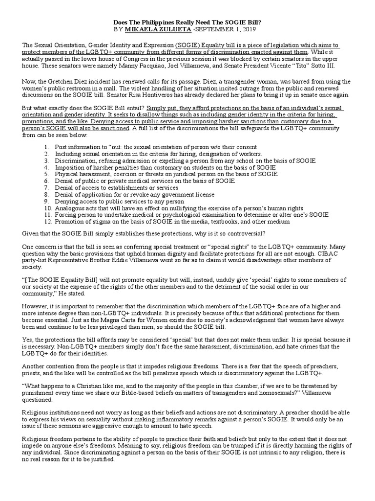 Sogie Bill | PDF | Discrimination | Lgbt