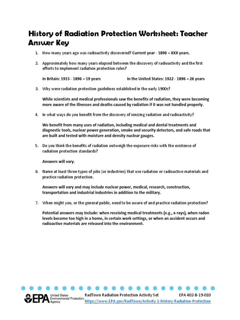 History of Radiation Protection Worksheet | PDF | Self-Improvement ...